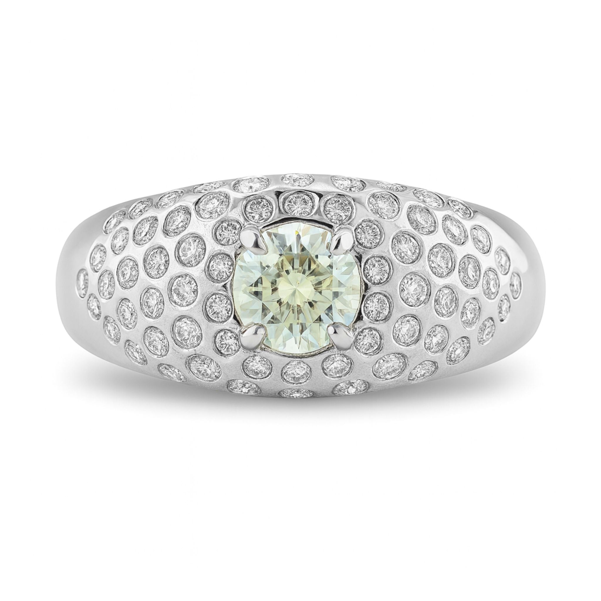14K 0.36ct Round Light Green Diamond 0.49cttw VS White Diamonds Ring | TVON