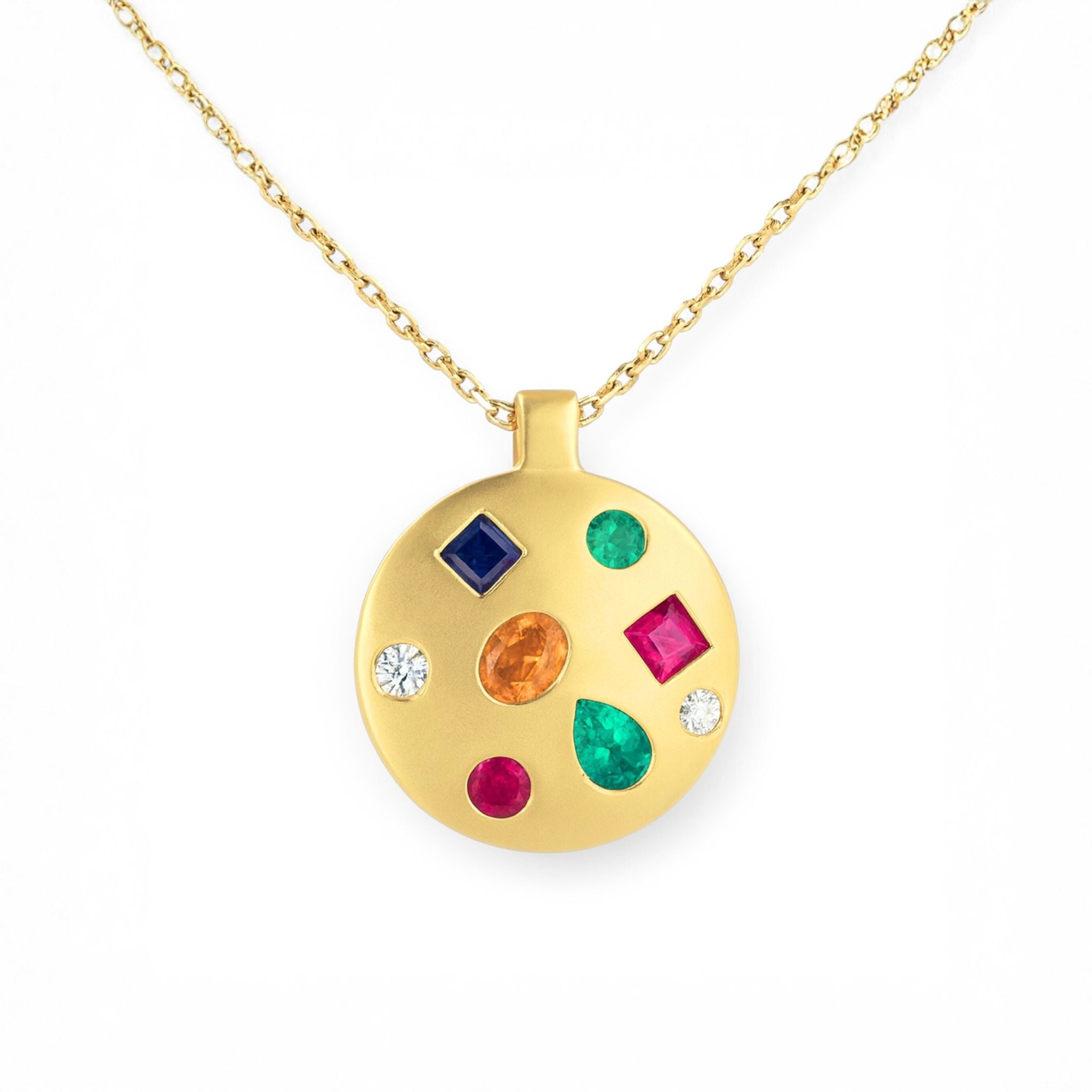 14K 0.72cttw Multi-Color Gemstone & Diamond Medallion Necklace | TVON