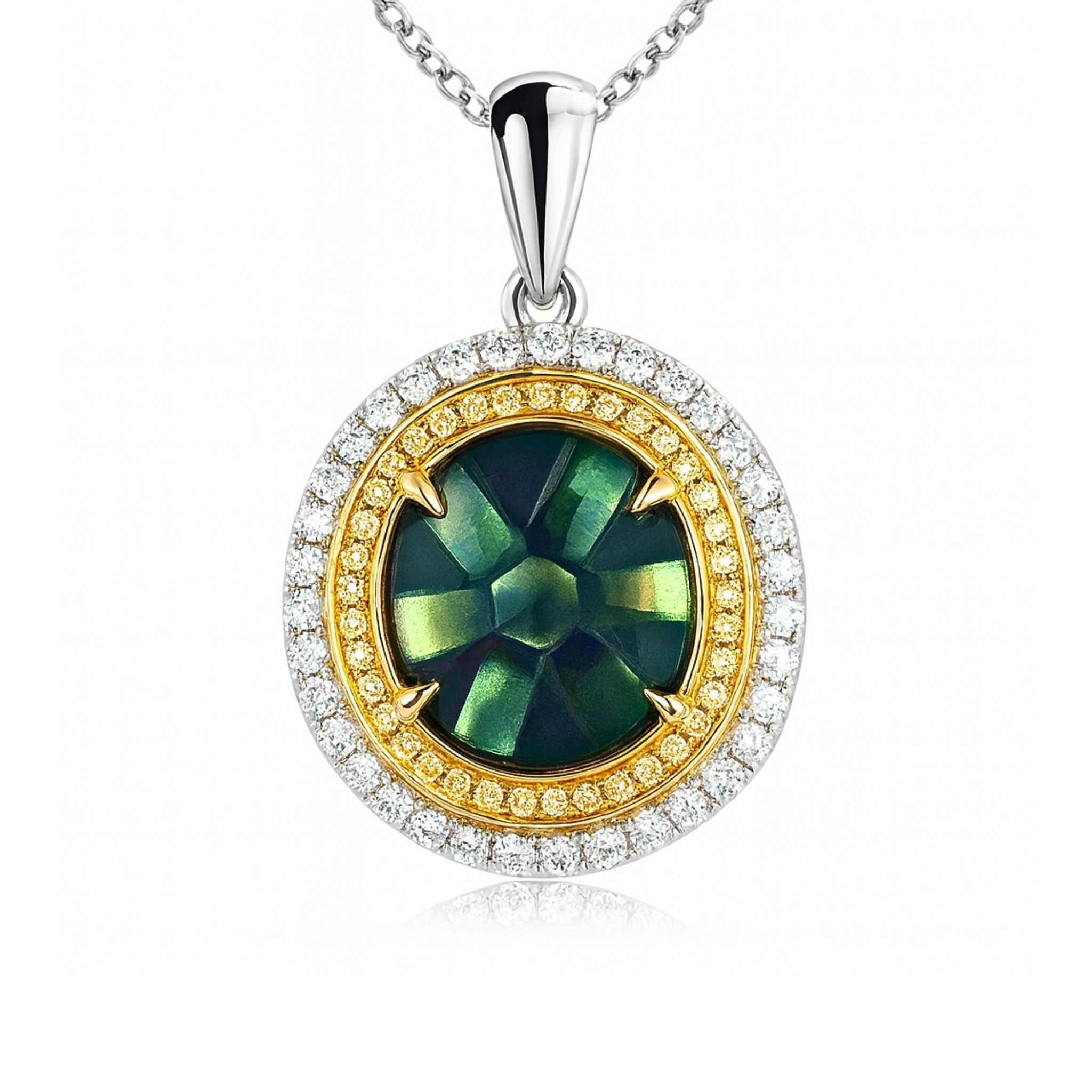 14K 2.70ct Trapiche Emerald 0.49cttw VS Yellow Diamonds & White ...