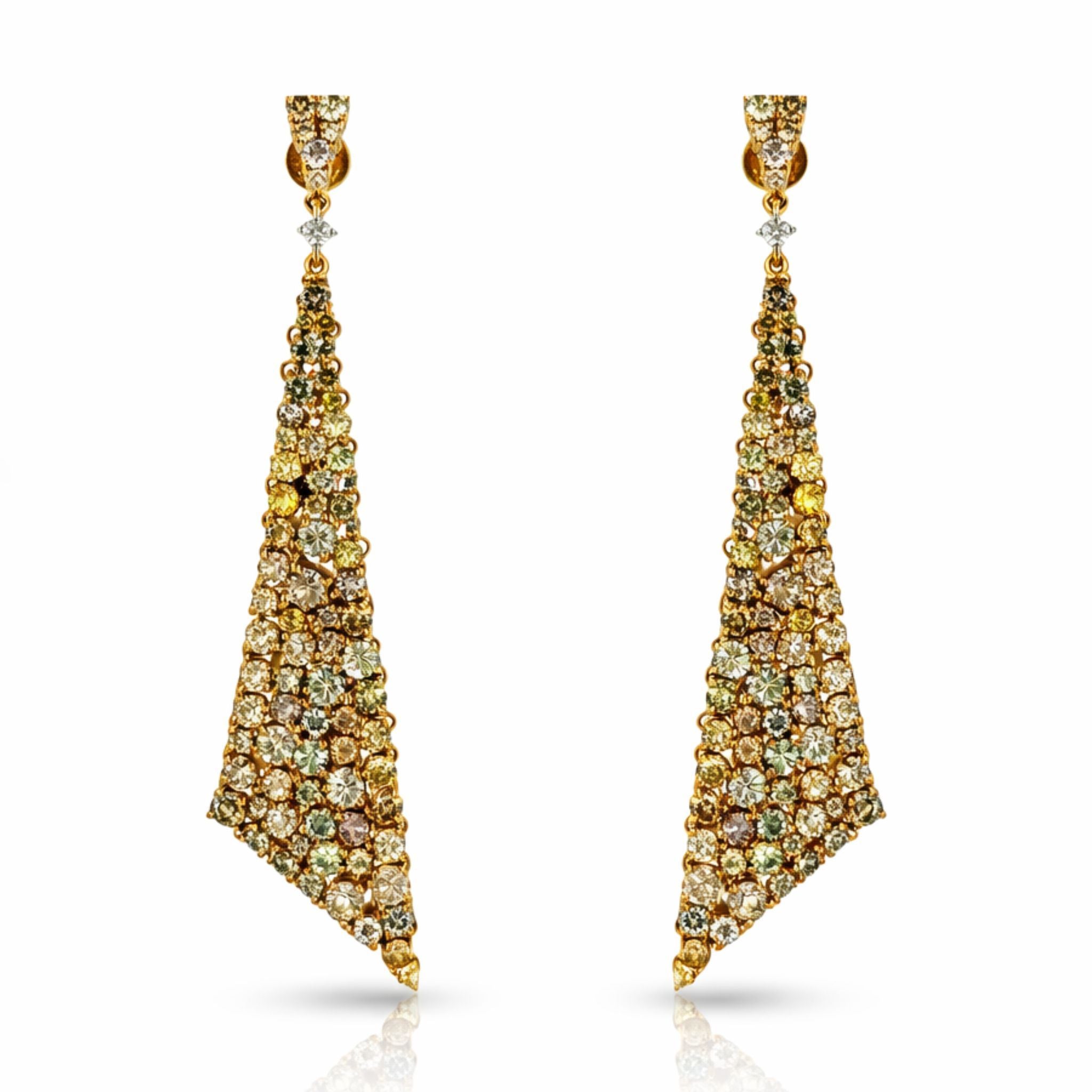 14K 7.42cttw Round Multi-Color Diamond Drop Earrings | TVON