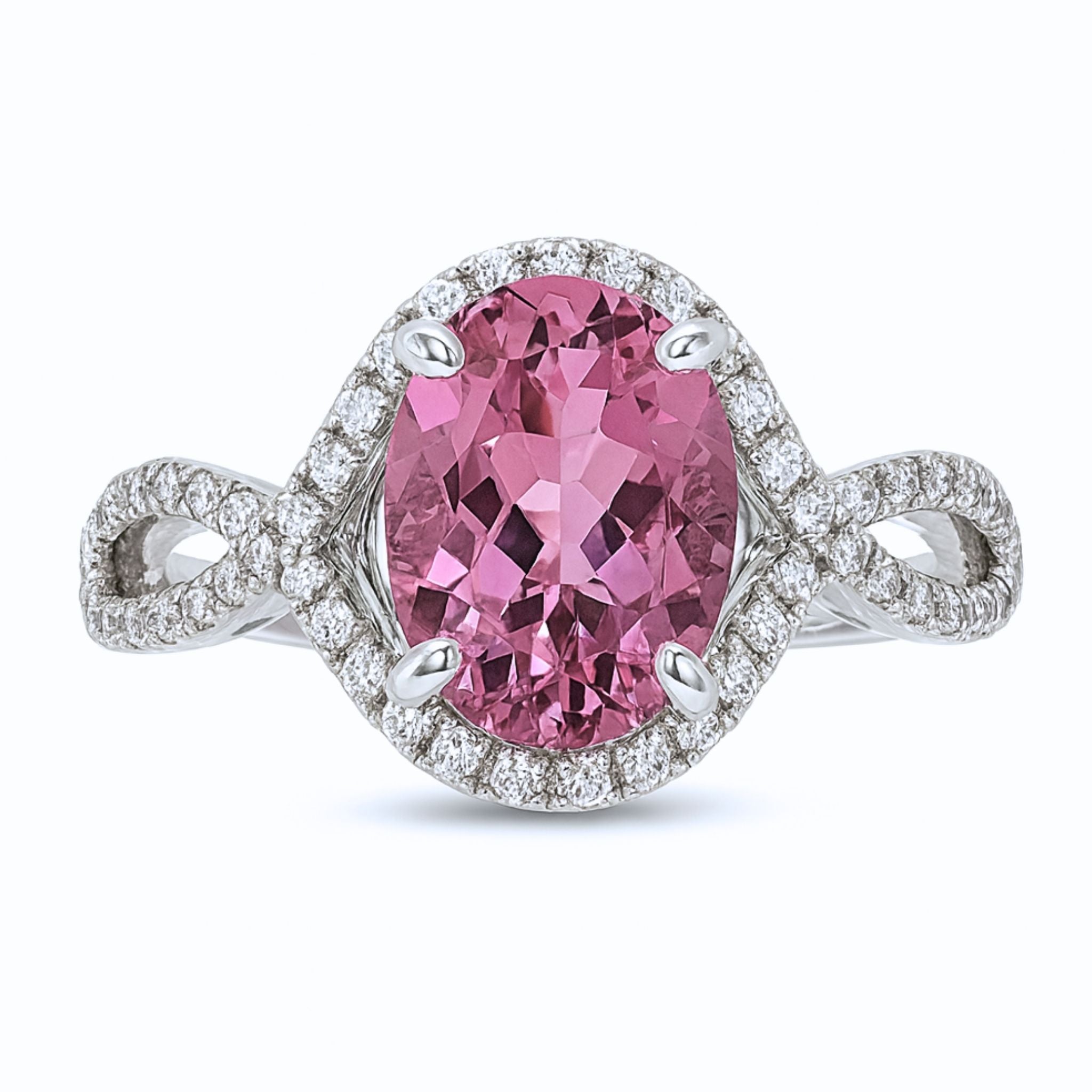 18K 2.43ct Oval Hot Pink Congo Tourmaline 0.35cttw VS White Diamonds ...
