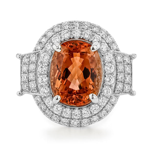 18K 5.23ct Oval Imperial Topaz 1.94cttw VS White Diamonds Ring | TVON